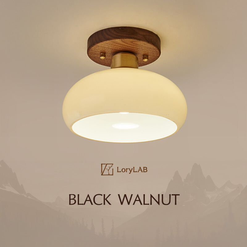 Walnut Wood Ceiling Light Fixture, Modern Wabi-Sabi Style, Grass Led ...