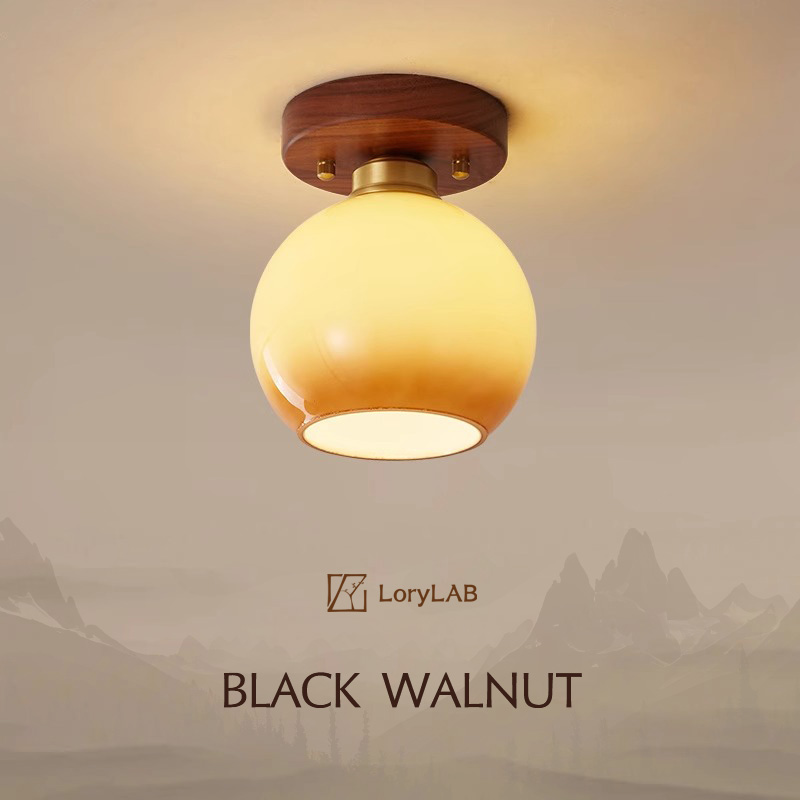 Walnut Wood Art Gradient Glass, Wabi-sabi Modern style, Ceiling Light ...