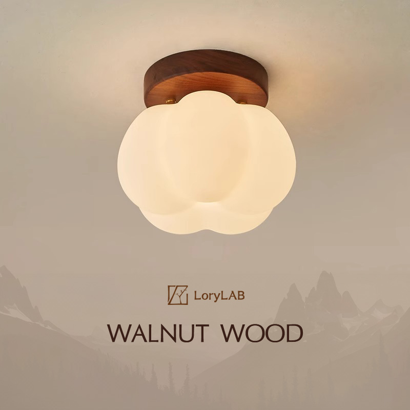 Walnut Wood Roll Molded Pumpkin, Wabi Sabi Modern, Flush Ceiling light ...