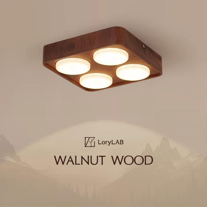 Square Walnut Wood Ceiling Light, Minimalist Wabi-sabi Modern, Surface ...